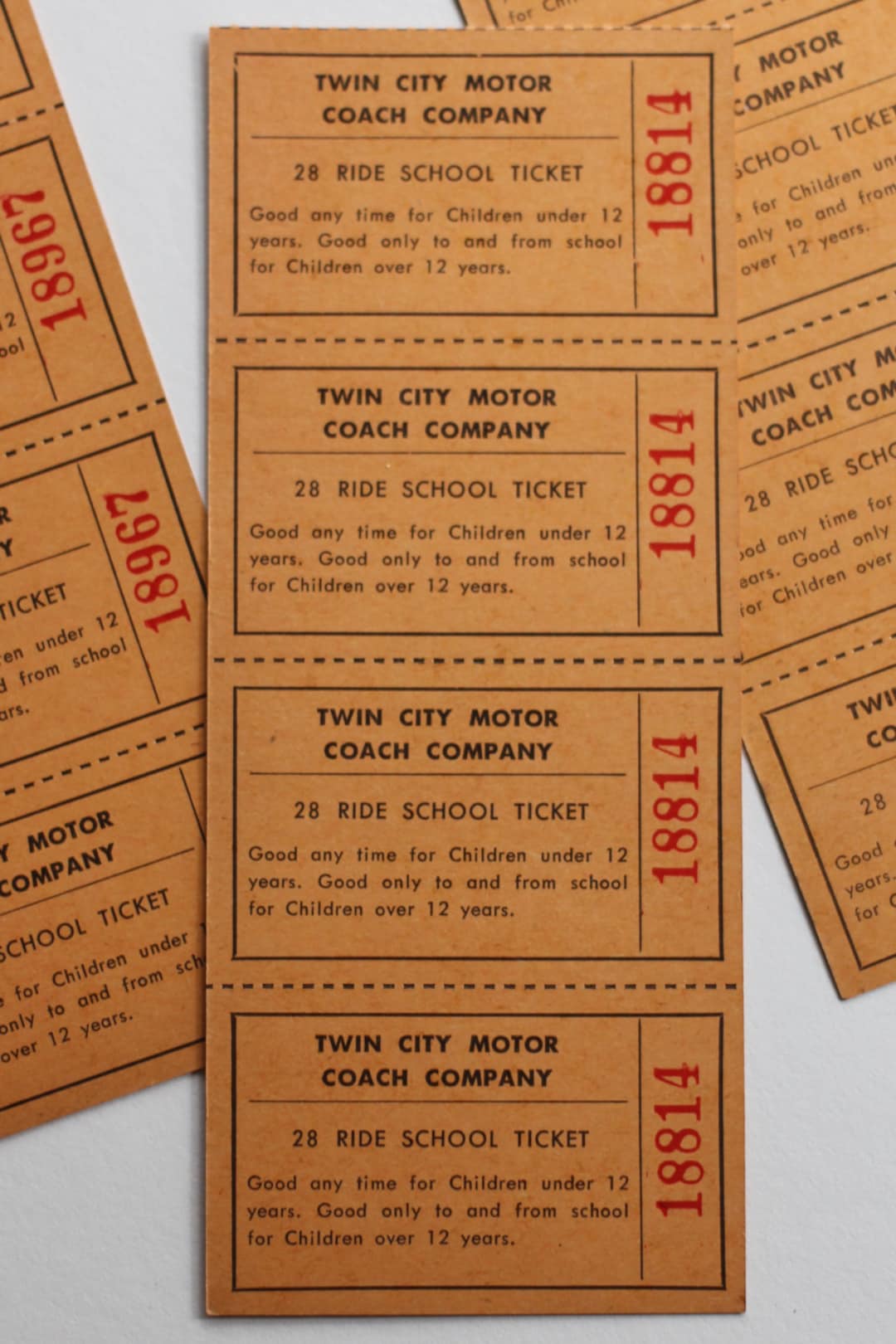 4 X Vintage School Bus Tickets Ride Twin City Motor Company Back to ...
