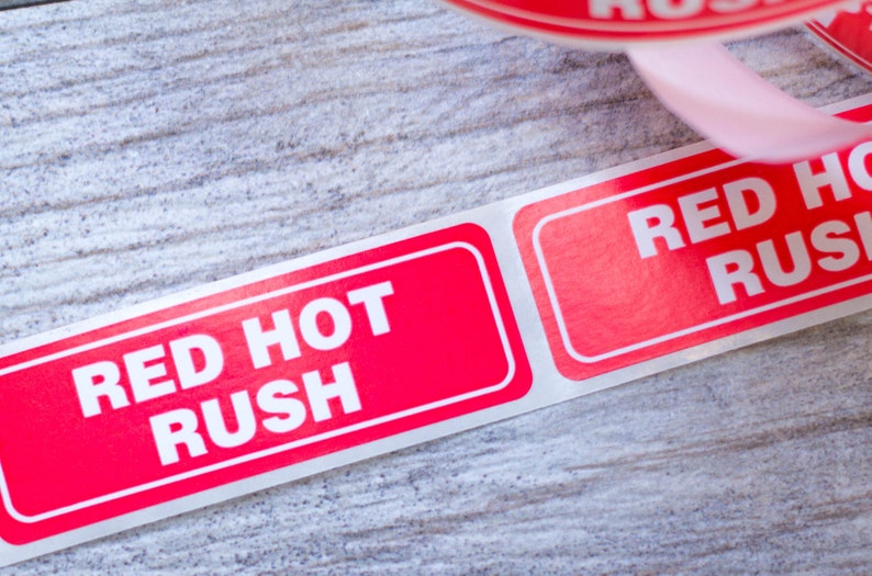 15x Mail Labels Red Hot Rush Stickers Paper Supplies Stamps | Etsy