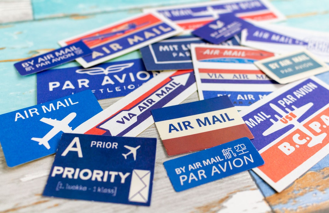 Vintage via Air Mail Labels Stickers Par Avion Postage Paper Supplies ...