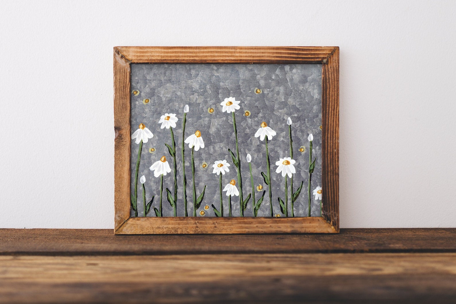 Rustic Daisy Art Print Daisy Flowers With Lightning Bugs With | Etsy