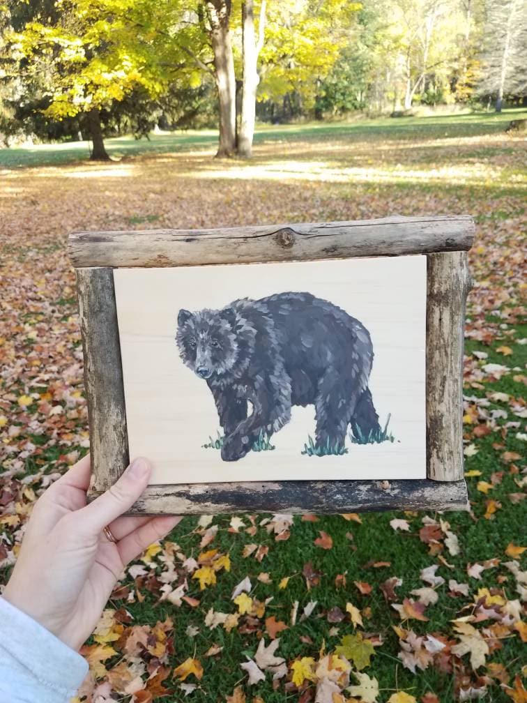 Bear Original Painting on Wood, Grizzly Bear Art, Rustic Bear Decor ...