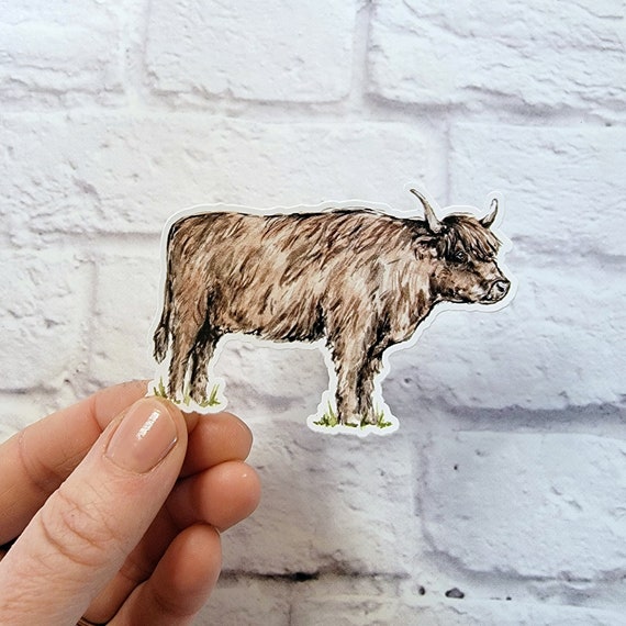 Highland Cow Vinyl Sticker Cow Water Bottle Sticker Laptop | Etsy