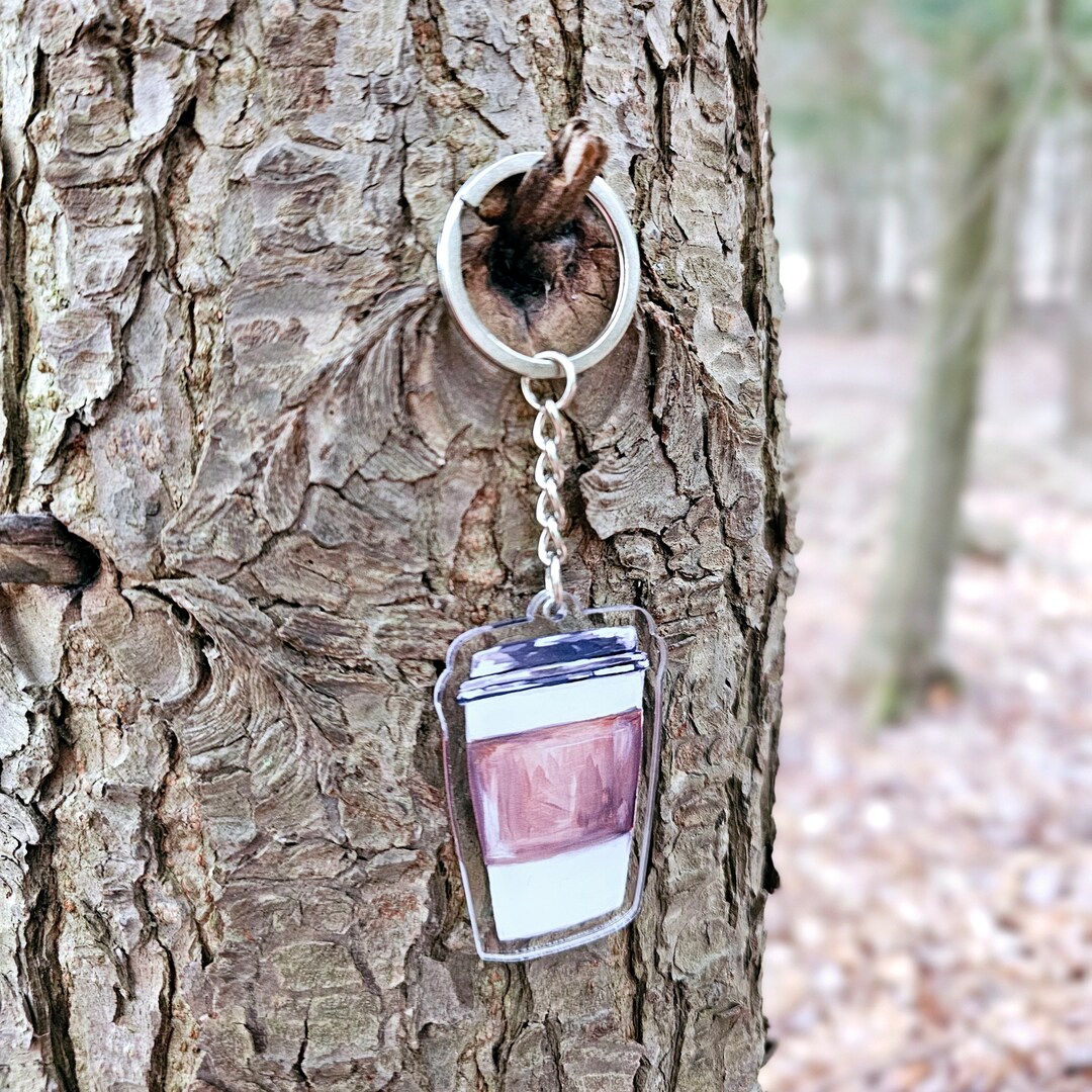 Coffee Cup Acrylic Keychain, Gift for Coffee Lover, Travel Coffee Cup ...