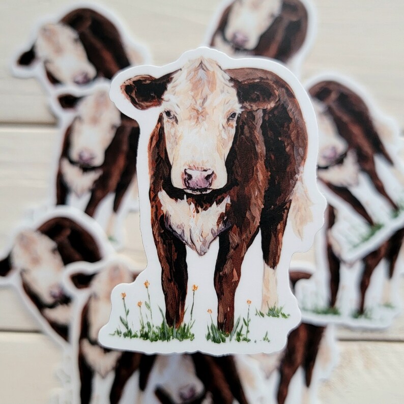 Cow Vinyl Sticker Cow Water Bottle Sticker Hereford Laptop - Etsy