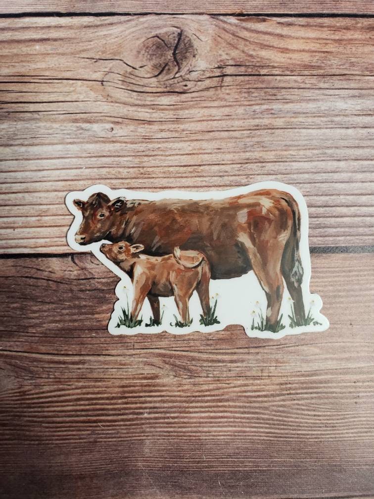 Cow and Baby Vinyl Sticker Cute Cow Water Bottle Sticker | Etsy