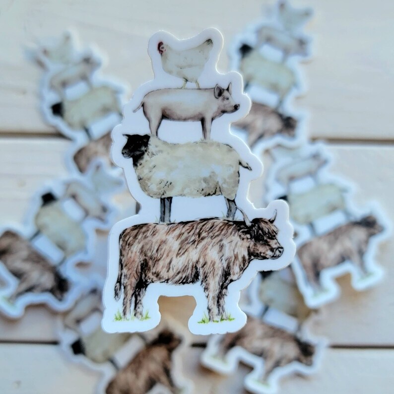 Farm Animal Stack Vinyl Sticker, Animal Water Bottle Sticker, Laptop ...