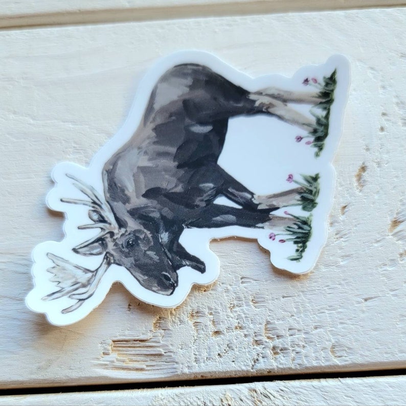 Moose Vinyl Sticker, Woodland Animal Water Bottle Sticker, Moose Laptop ...