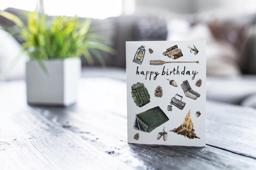Happy Birthday Camping Lover Greeting Card, Hiker Camping Card ...