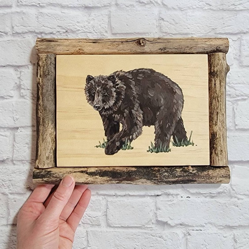 Bear Original Painting on Wood, Grizzly Bear Art, Rustic Bear Decor ...