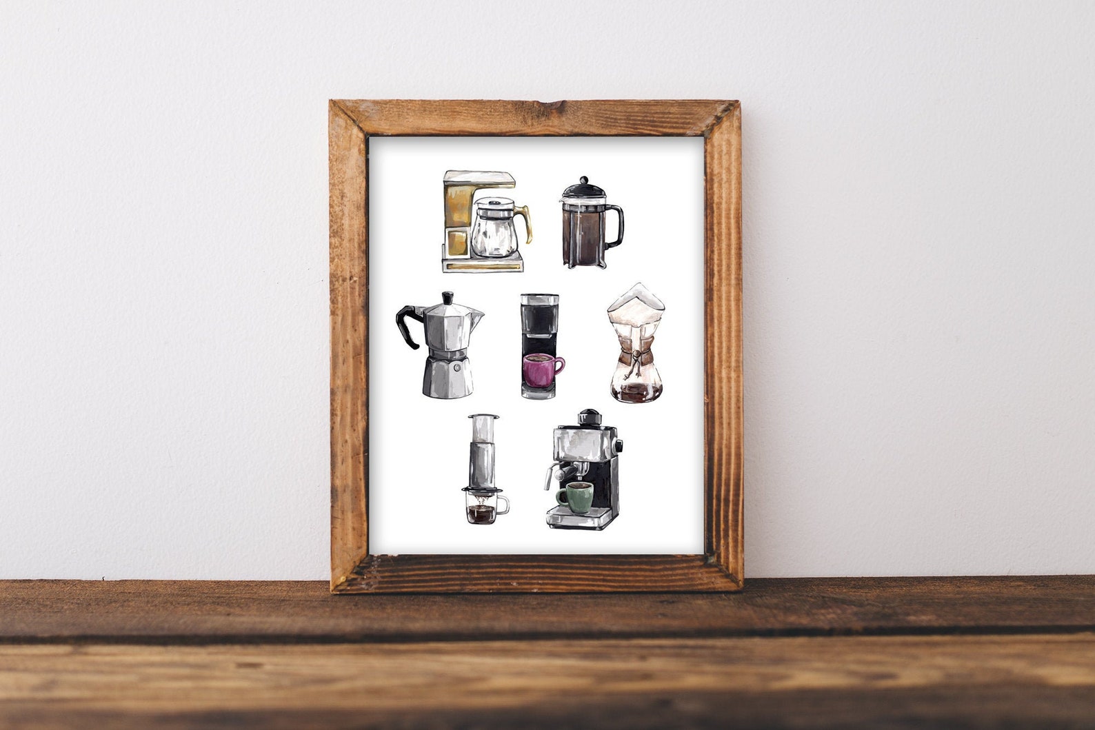 Coffee Maker Types Art Print, Rustic Coffee Decor, Barista Gift, French ...