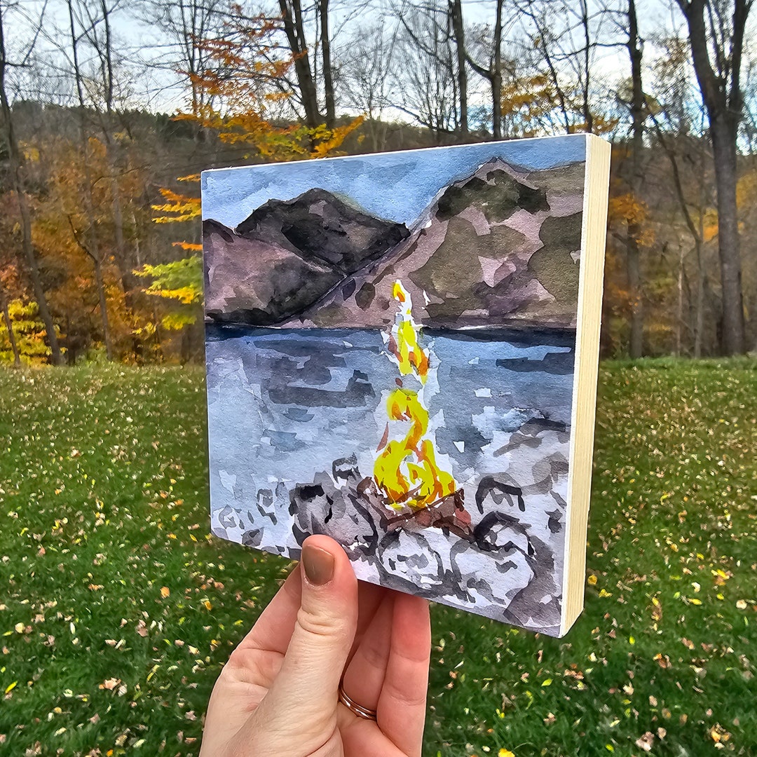 Campfire Landscape Art Print, Lake Landscape Decor, Rural Landscape ...