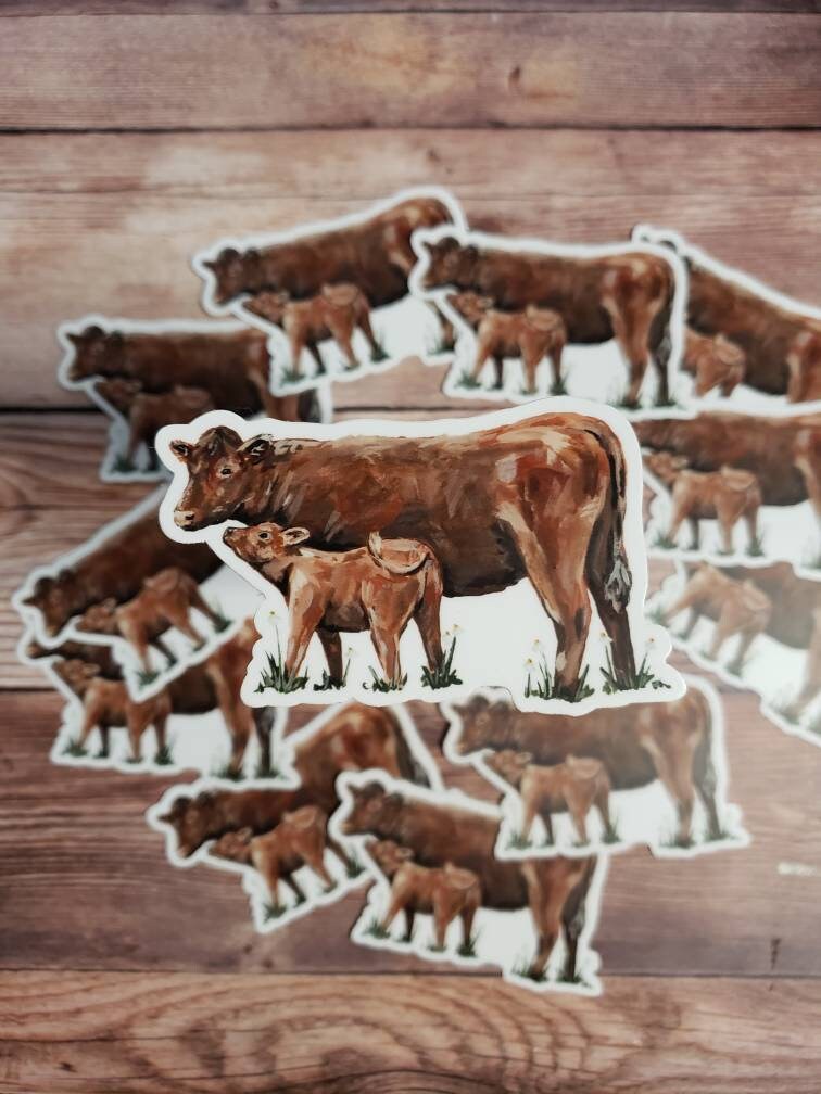 Cow and Baby Vinyl Sticker Cute Cow Water Bottle Sticker | Etsy