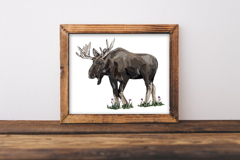 Rustic Moose Art Print Floral Woodland Animal Decor Forest - Etsy