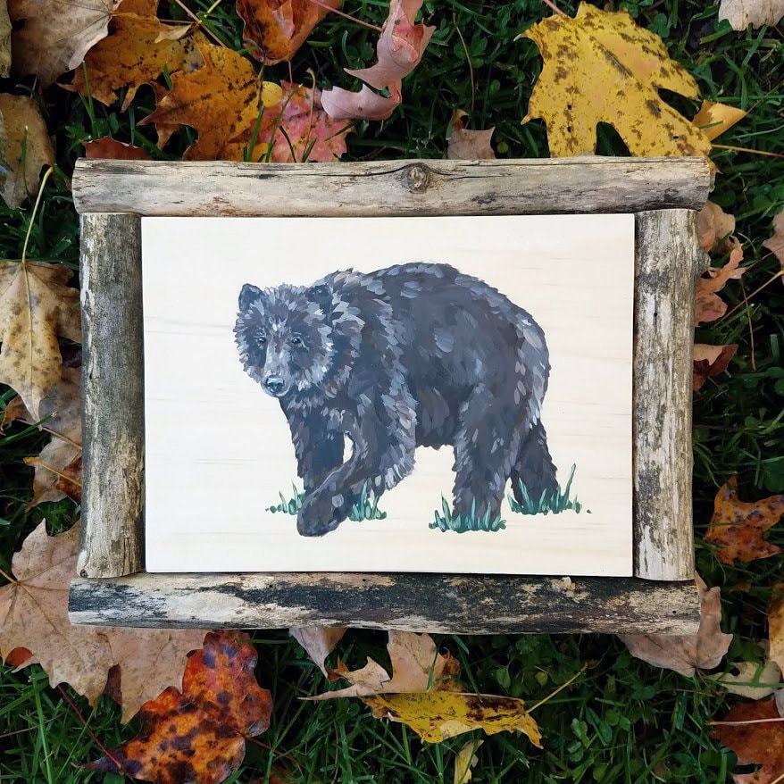 Bear Original Painting on Wood, Grizzly Bear Art, Rustic Bear Decor ...