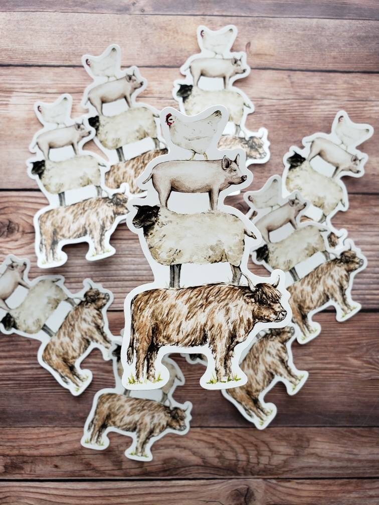Farm Animal Stack Vinyl Sticker Animal Water Bottle Sticker | Etsy