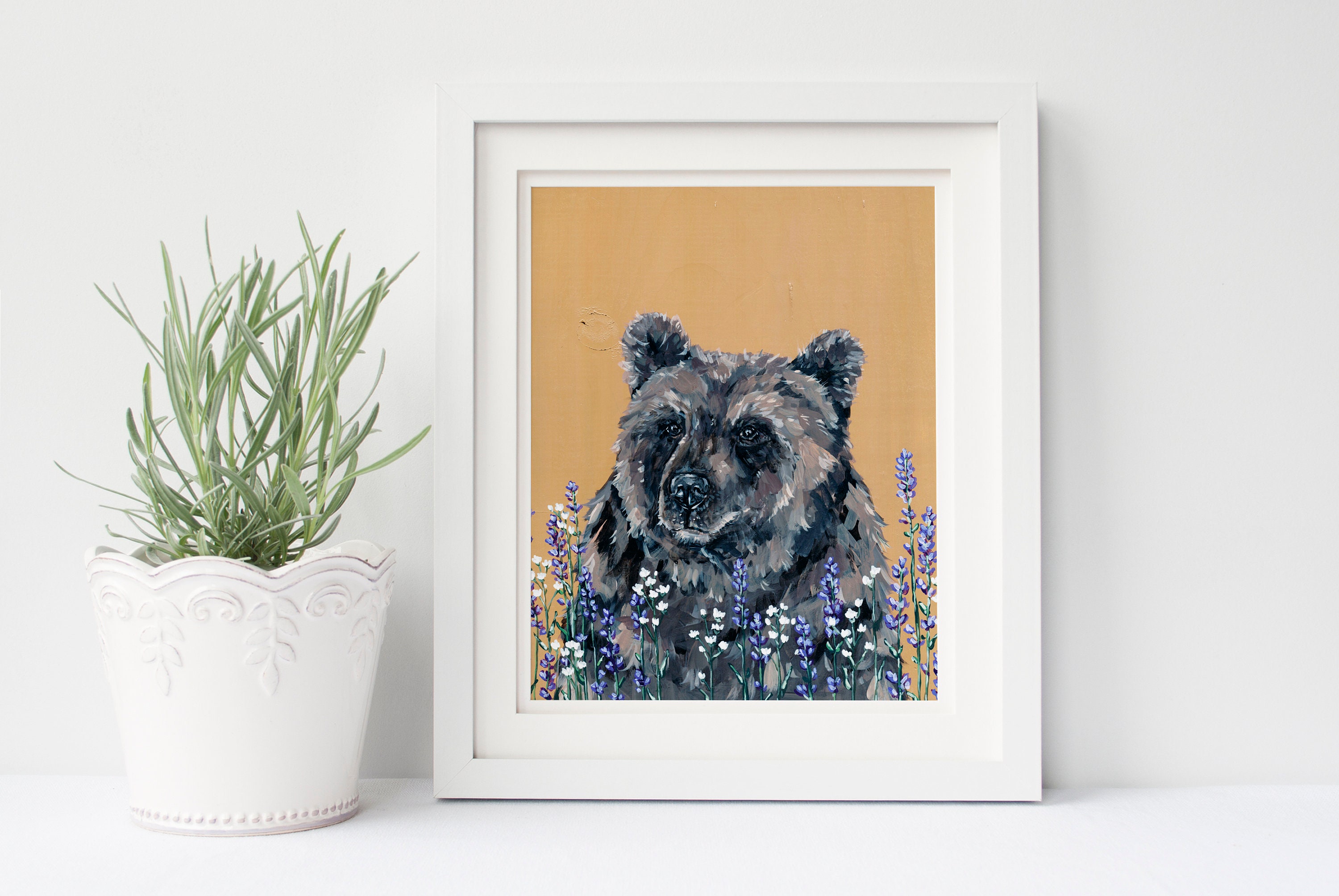 Floral Bear Art Print, Rustic Bear Decor, Woodland Animal Art Print ...