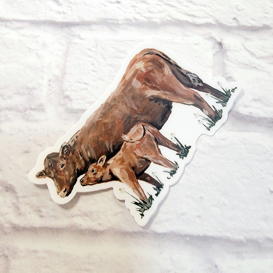 Cow and Baby Vinyl Sticker, Cute Cow Water Bottle Sticker, Laptop ...