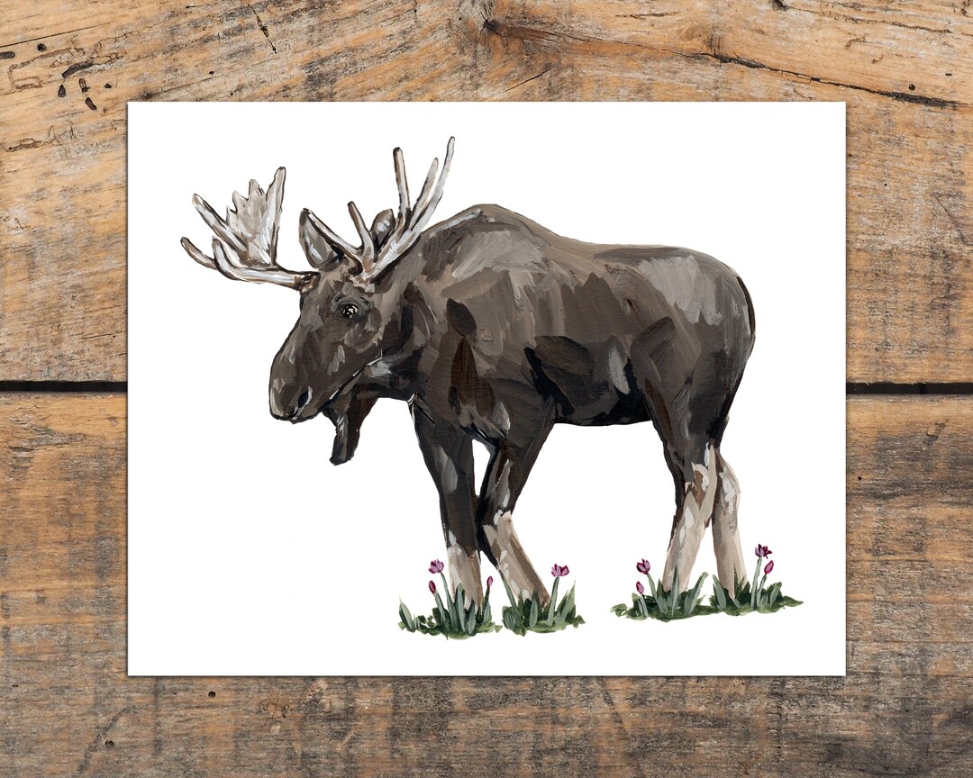 Rustic Moose Art Print Floral Woodland Animal Decor Forest - Etsy