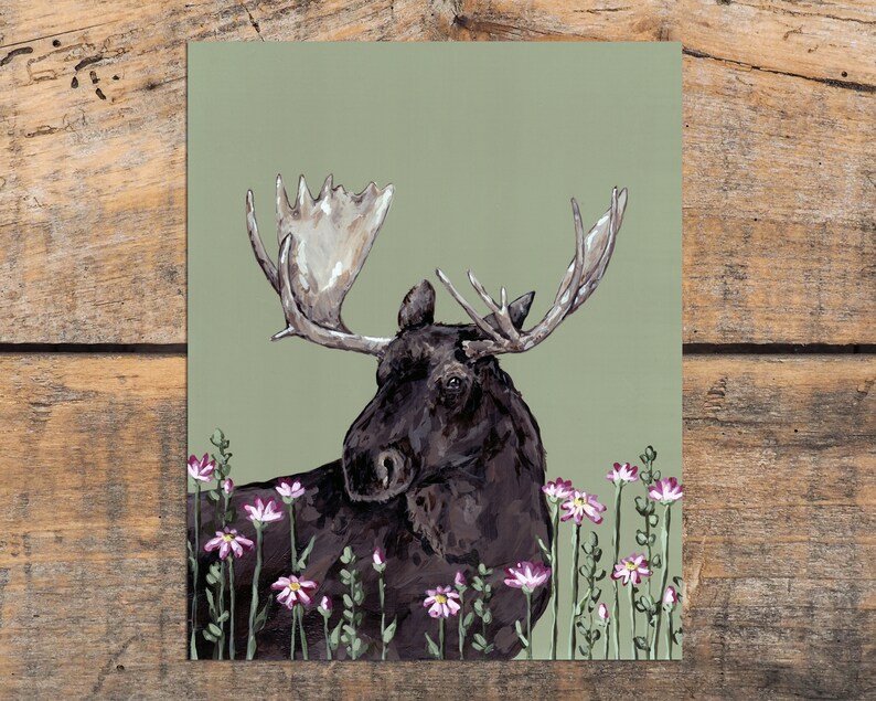 Floral Moose Art Print Rustic Moose Decor Woodland Wall Art - Etsy