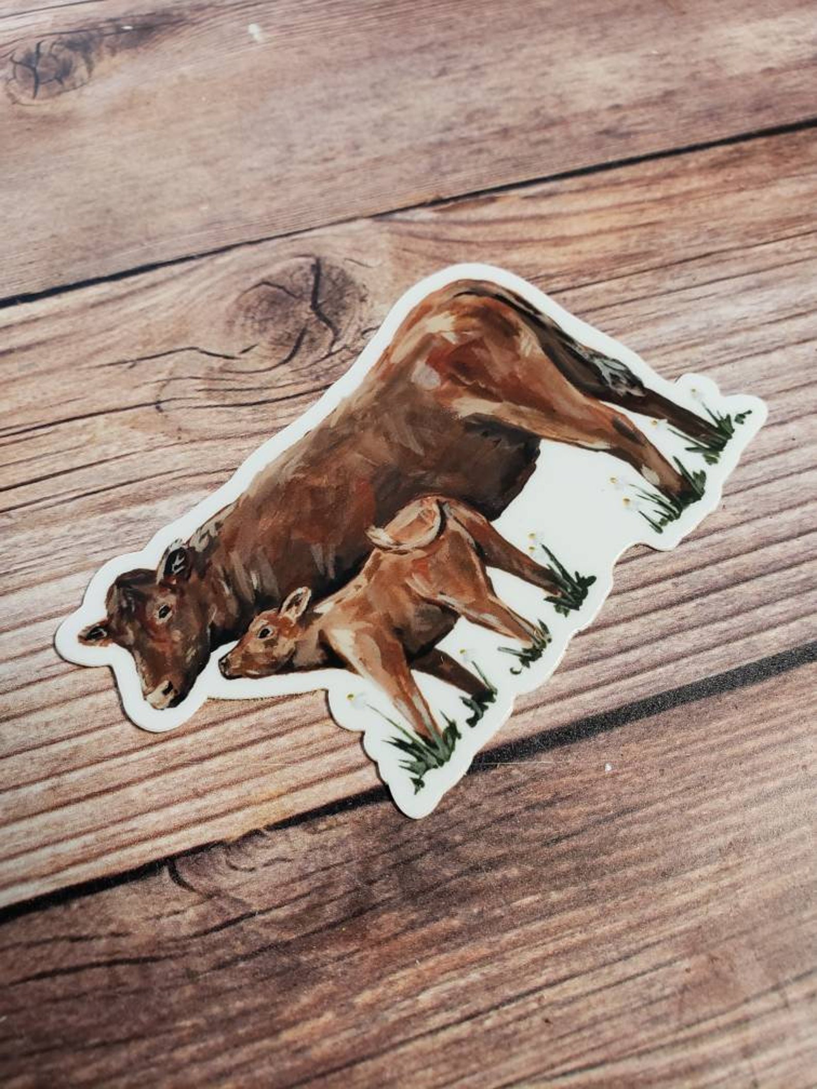 Cow and Baby Vinyl Sticker Cute Cow Water Bottle Sticker | Etsy