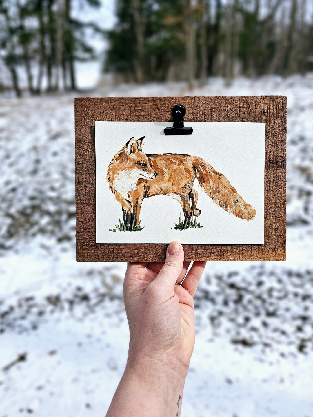Fox Original Painting on Black Walnut Frame, Forest Animal Wall Art ...