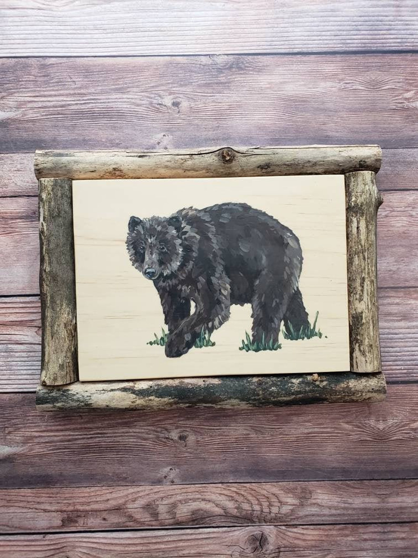 Bear Original Painting on Wood Grizzly Bear Art Rustic Bear | Etsy