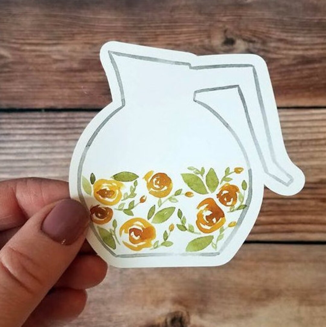 Coffee Pot Sticker, Floral Coffee Pot Vinyl Sticker, Yellow Flowers ...
