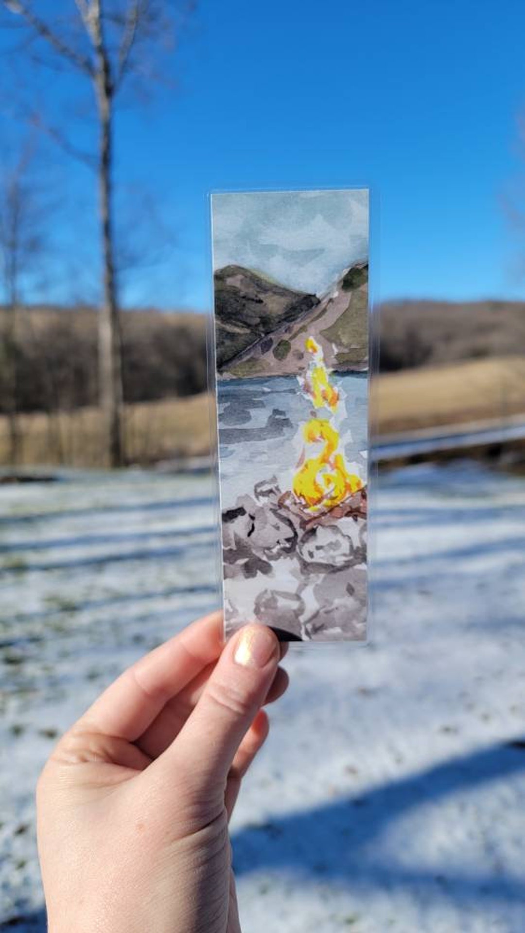 Campfire Bookmark, Rustic Camping Landscape, Landscape Watercolor ...