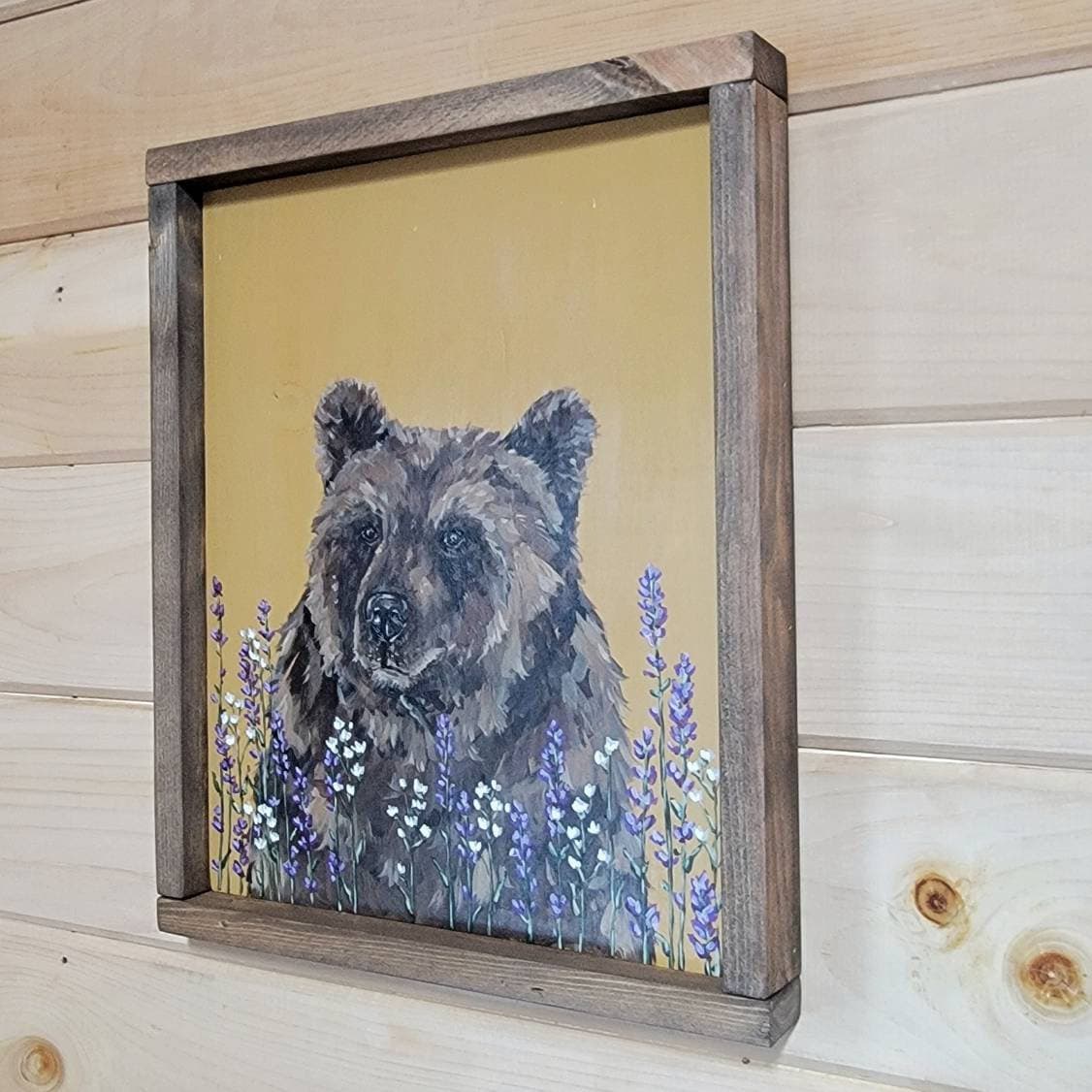 Original Bear Painting, Rustic Grizzly Bear on Wood, Among the ...