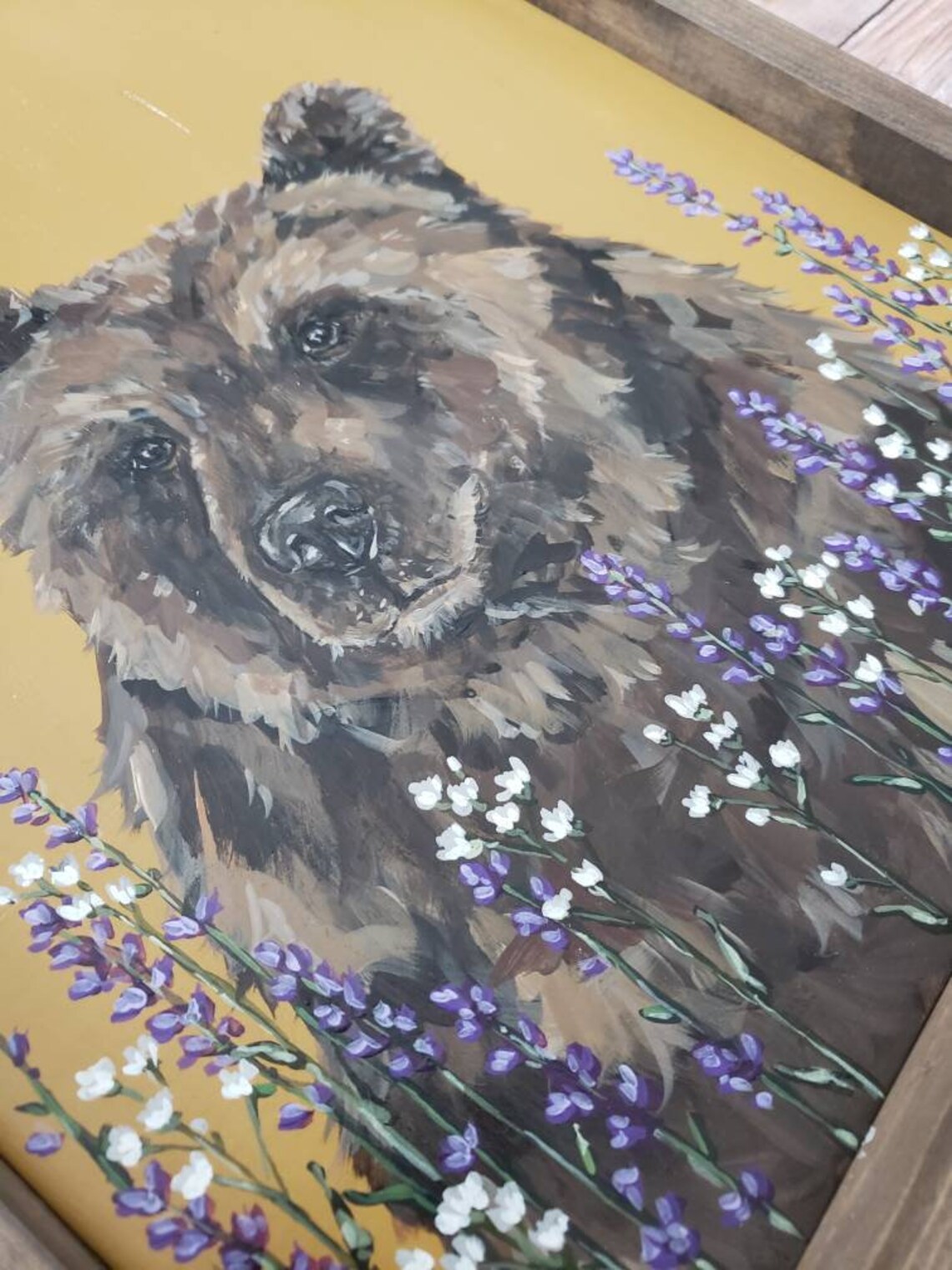 Original Bear Painting, Rustic Grizzly Bear on Wood, Among the ...