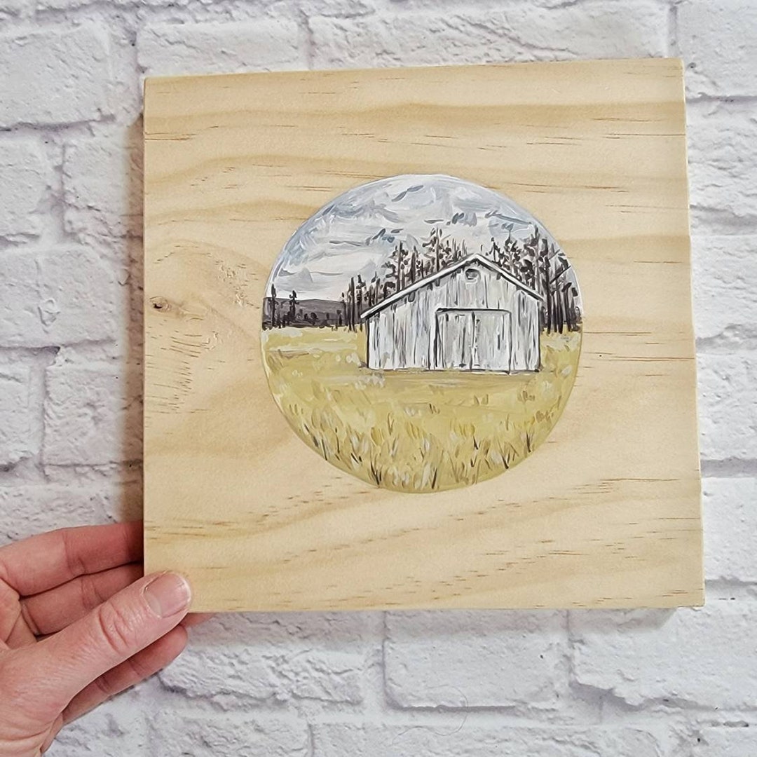 Rustic Barn Painting on Wood, Original Painting on Pine, Rustic Barn ...
