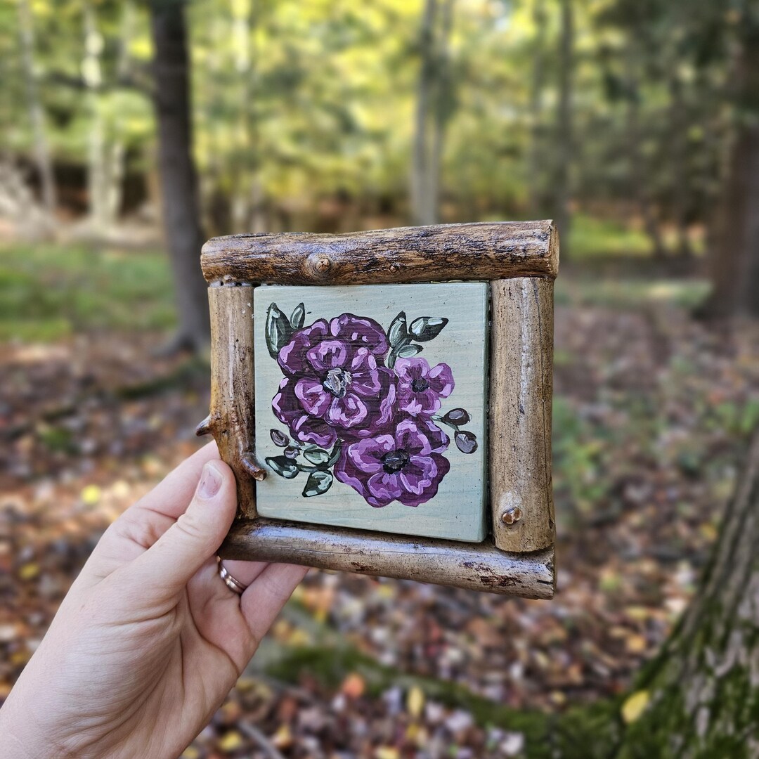 Rustic Flower Painting on Wood, Original Painting on Pine, Rustic ...
