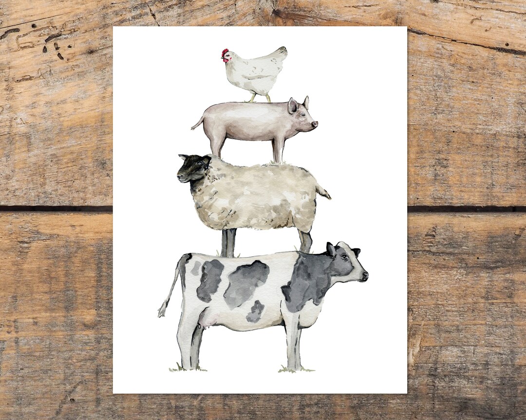 Farm Animal Stack Art Print, Farm Animal, Holstein Cow, Sheep, Pig ...
