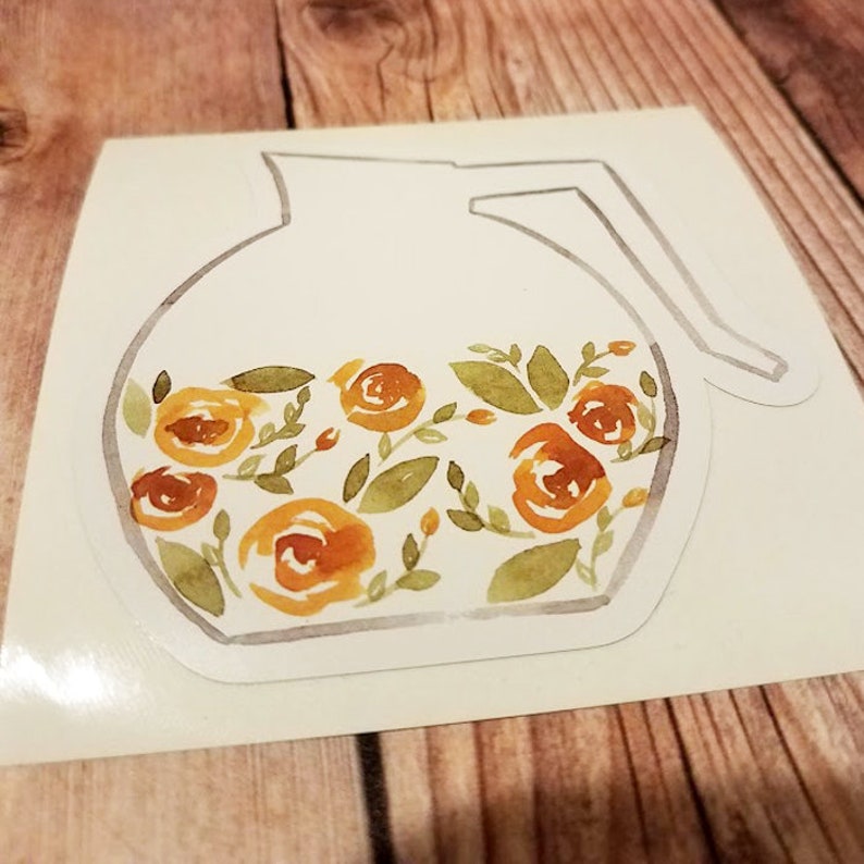 Coffee Pot Sticker, Floral Coffee Pot Vinyl Sticker, Yellow Flowers ...