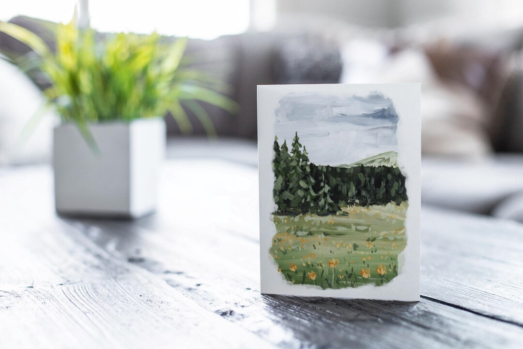 Rustic Wildflower Landscape Greeting Card, Yellow Wildflower Card ...
