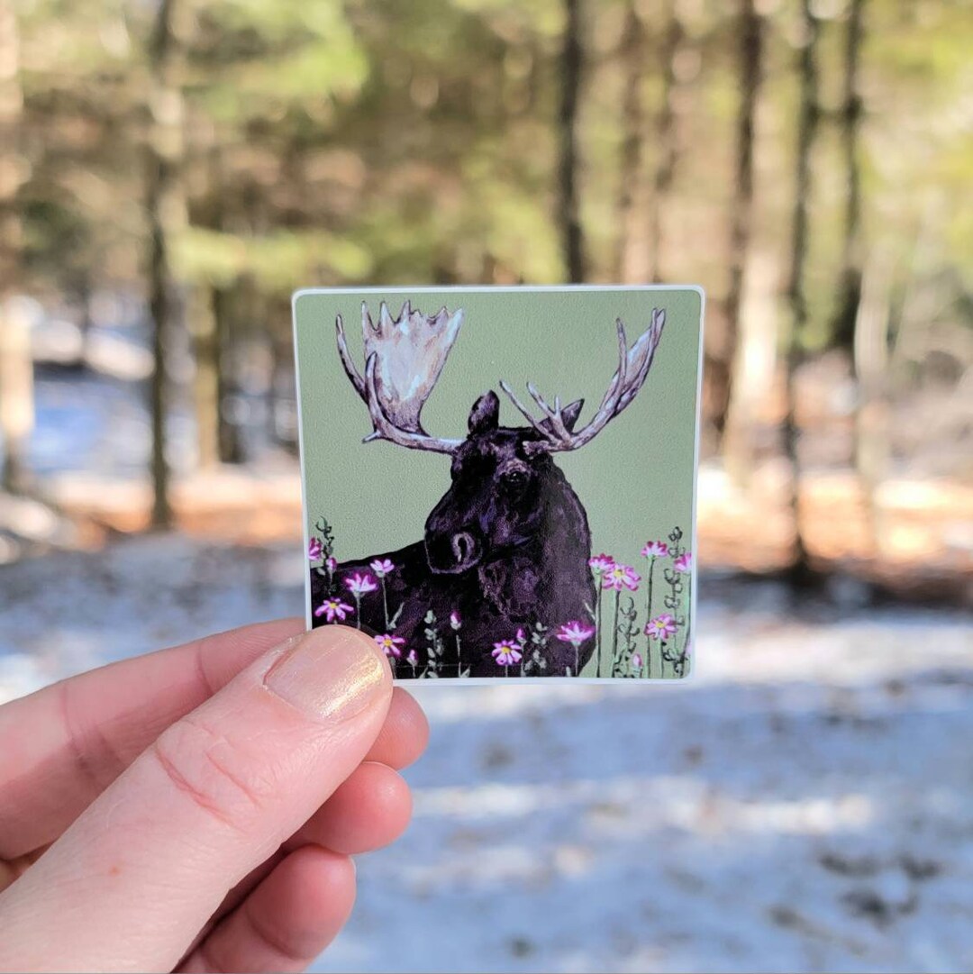 Floral Moose Vinyl Sticker 2", Water Bottle Sticker, Laptop Sticker ...