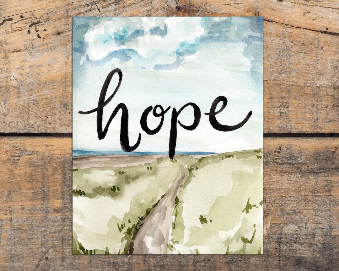 Hope Landscape Art Print, Rustic Trail, Quote Handlettering Art ...