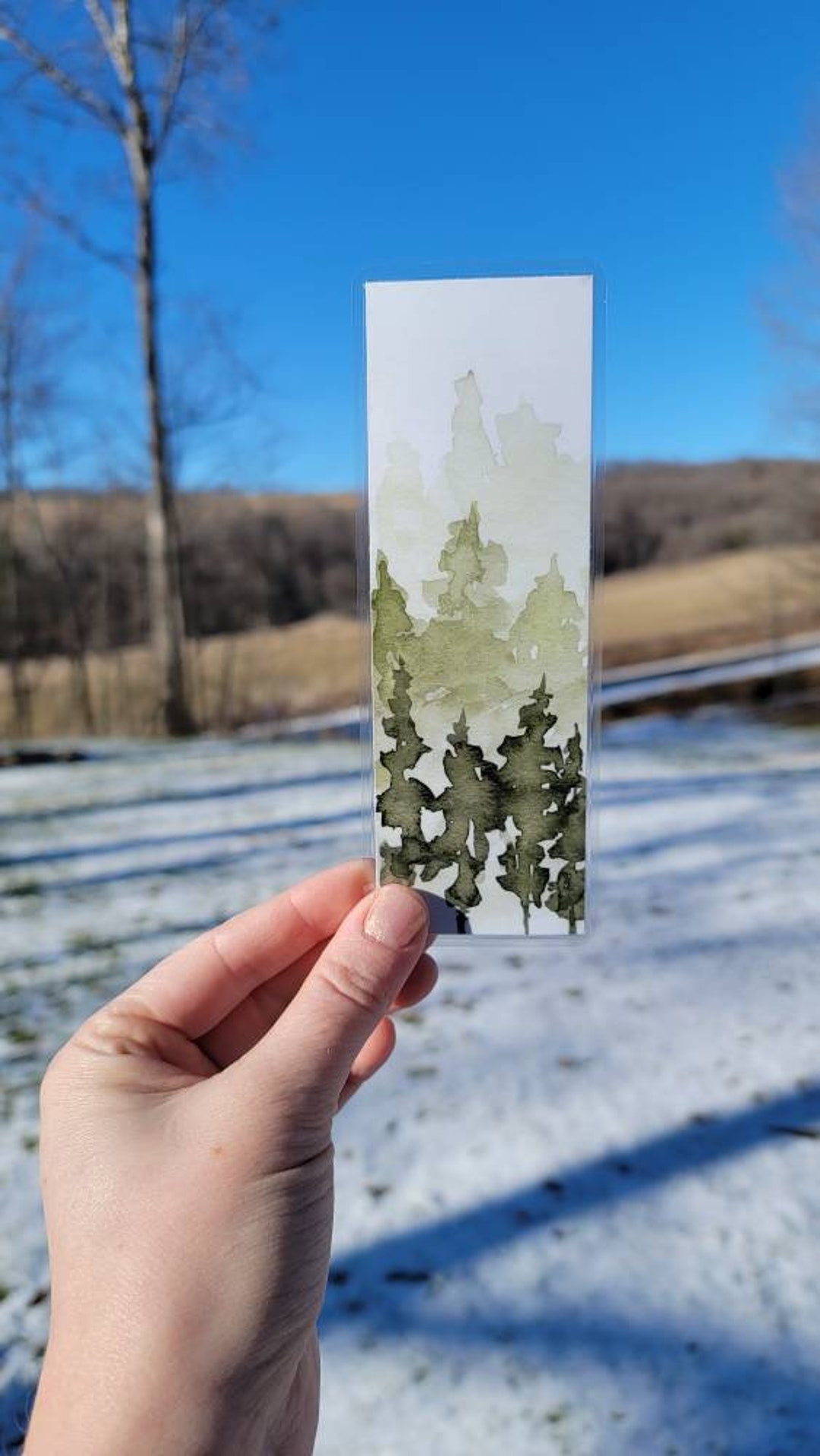 Pine Tree Watercolor Landscape Bookmark, Pretty Bookmark, Rustic ...