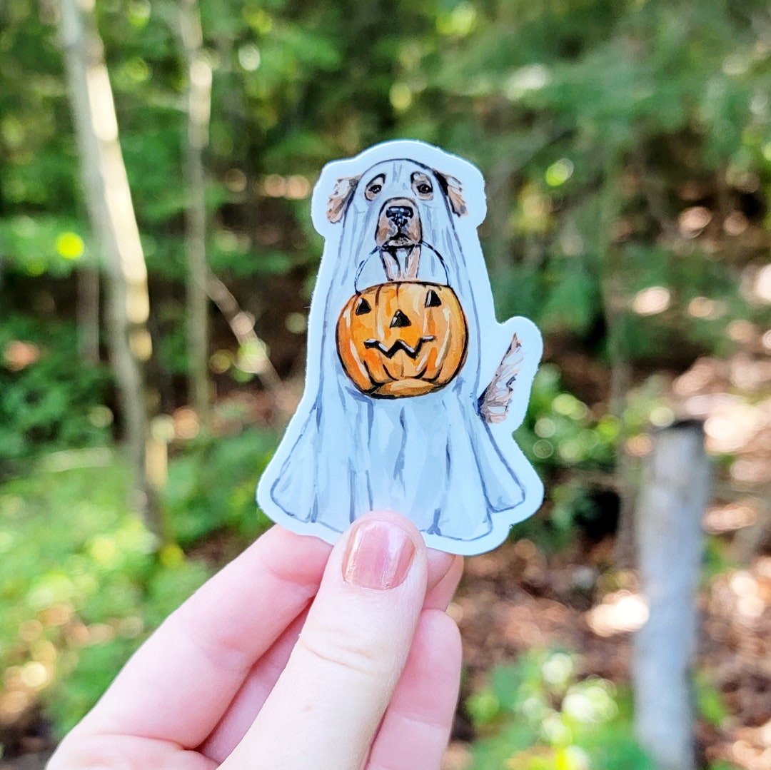 Ghost Dog Sticker, Golden Retriever Sticker, Halloween Dog, Fall Dog - Etsy