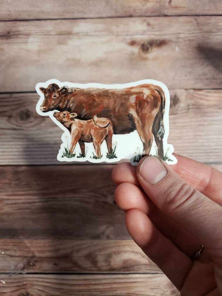 Cow and Baby Vinyl Sticker Cute Cow Water Bottle Sticker | Etsy