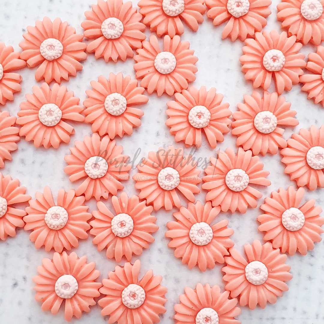 CORAL Daisy Flatback Flower Daisy Resin Cabochon Embellishment Decoden ...
