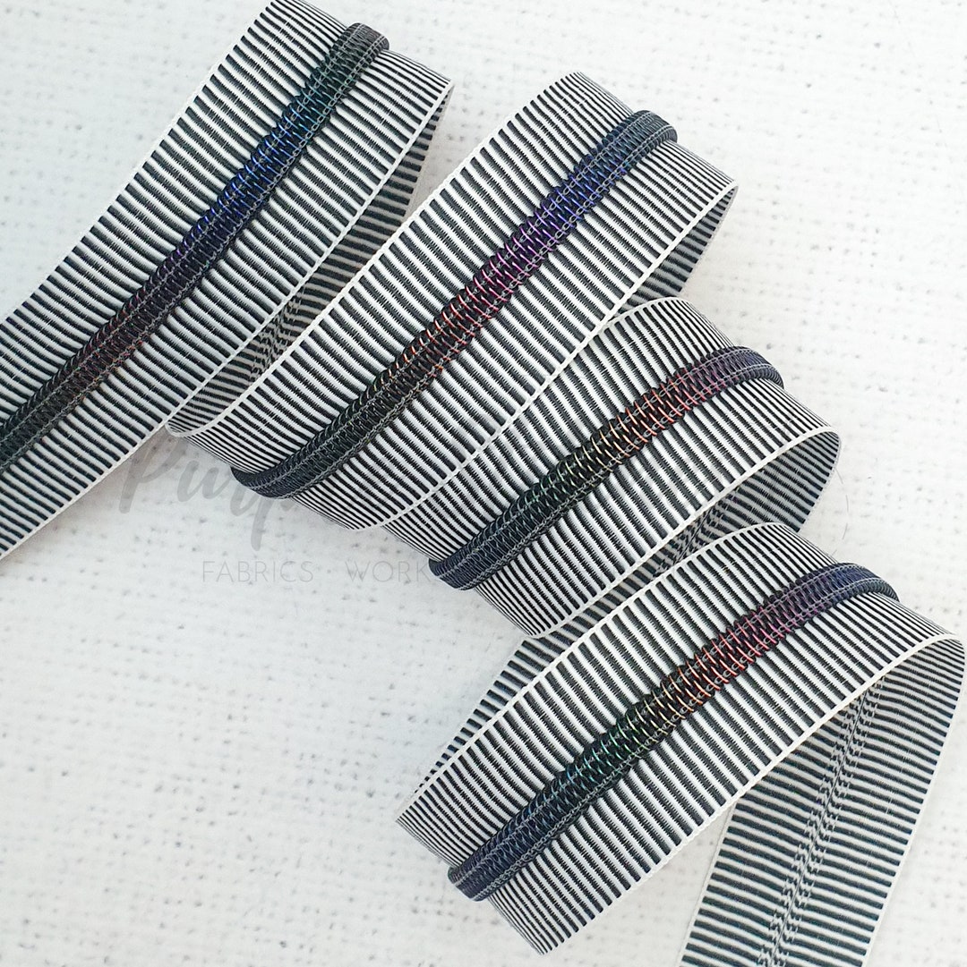 Zebra Zipper Tape With DARK Rainbow Coil Teeth - #5 Zip by the Metre ...
