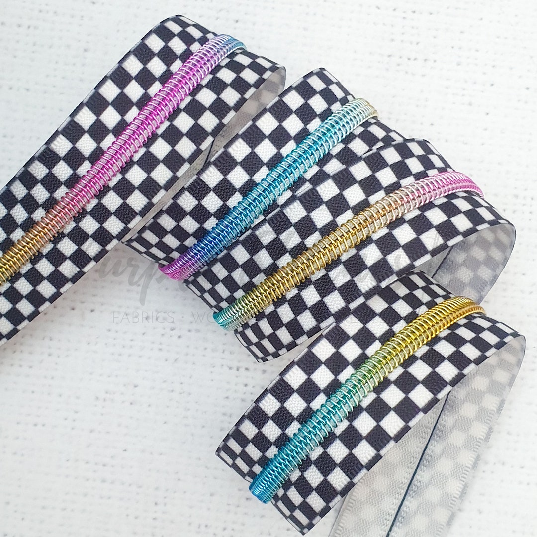 CHECKERBOX Zipper Tape With Bright Metallic Rainbow Coil Teeth - #5 Zip ...