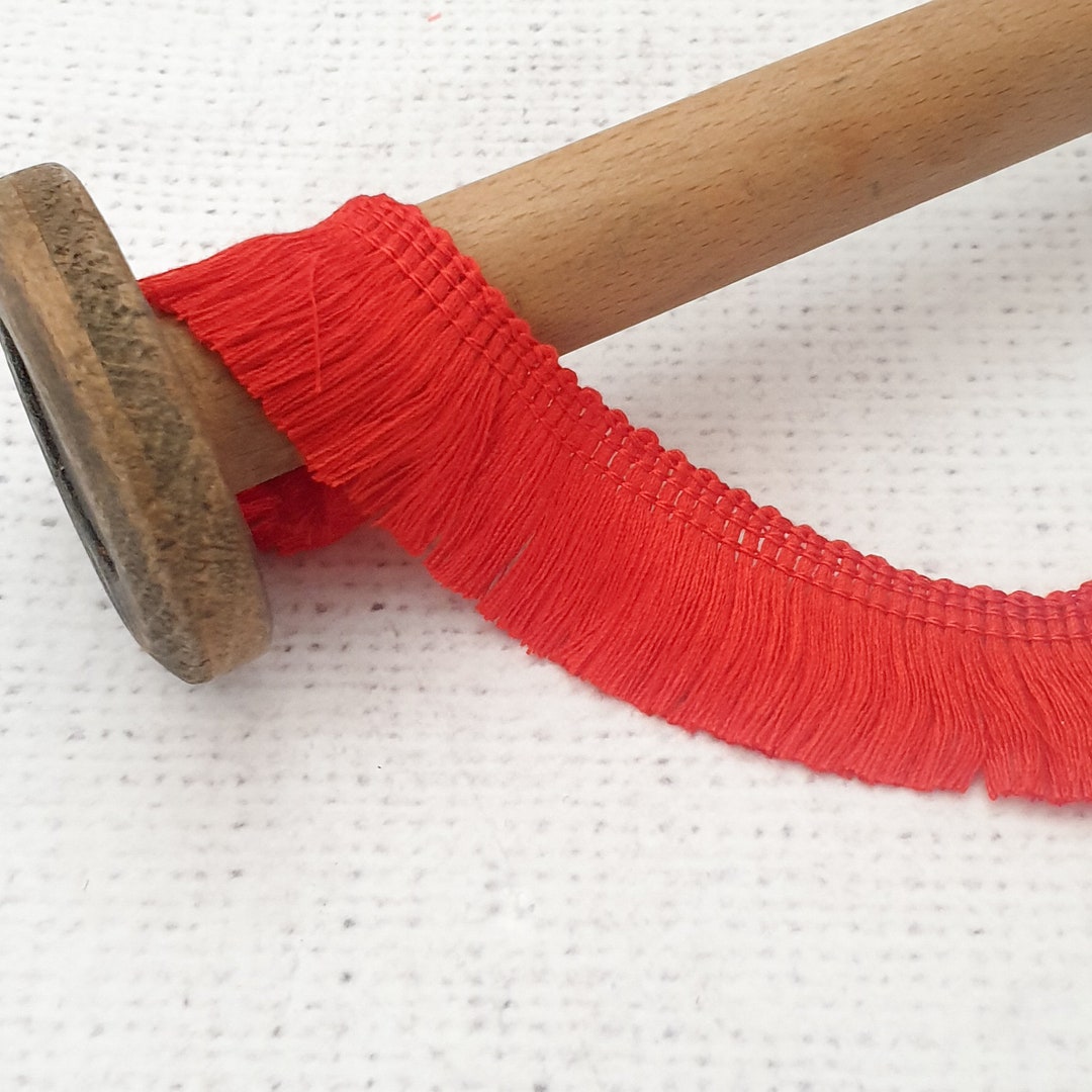RED Fringe Trim 2.5cm / 1'' Wide Viscose Silky Brush Fringe Tape Ribbon ...
