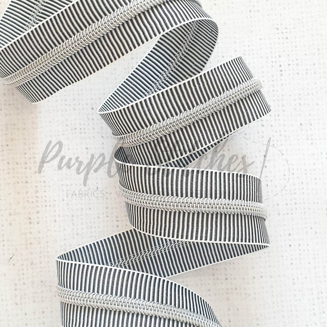 Zebra Zipper Tape With Silver Colour Coil Teeth - #5 Zip by the Metre ...