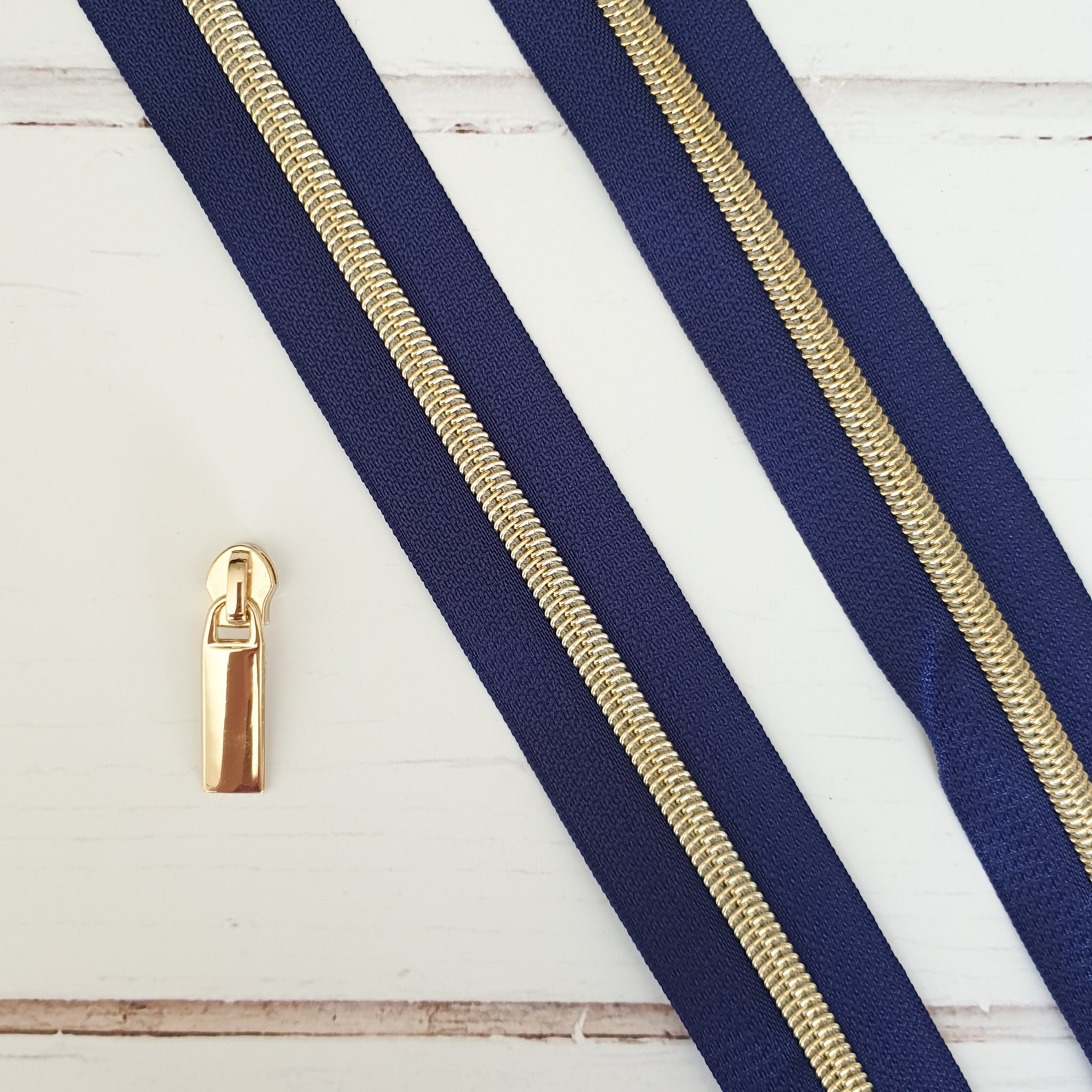 Navy Blue Zipper Tape With Light Gold Coil Teeth 5 Zip | Etsy