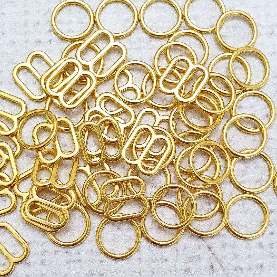 8mm GOLD Colour Bra Rings and Sliders - 5/16 Inch Metal Alloy Rings and ...
