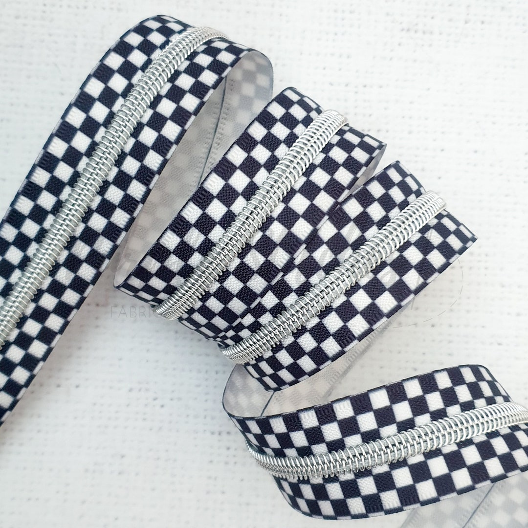 CHECKERBOX Zipper Tape With Silver Coil Teeth - #5 Zip by the Metre, UK ...
