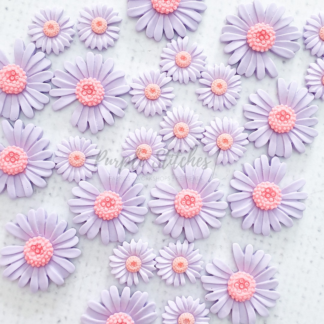 PURPLE Daisy Flatback Flower Daisy Resin Cabochon Embellishment Decoden ...