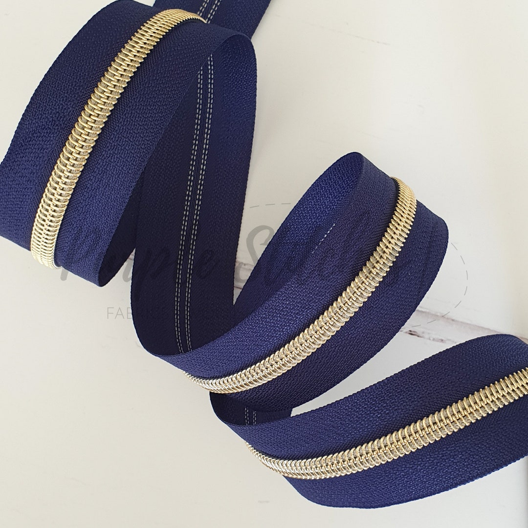 Navy Blue Zipper Tape With Light Gold Coil Teeth - #5 Zip, Size 5 ...